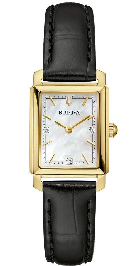 Klassieke dameshorloge met diamanten en zwarte leren band | Bulova ...